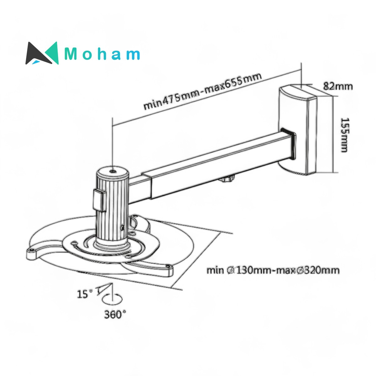 Aluminium Short Throw Projector Wall Mount